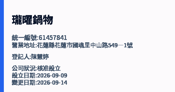 瓏曜鍋物的照片-統編 61457841(花蓮縣) 公司登記資料與營業項目詳細圖表