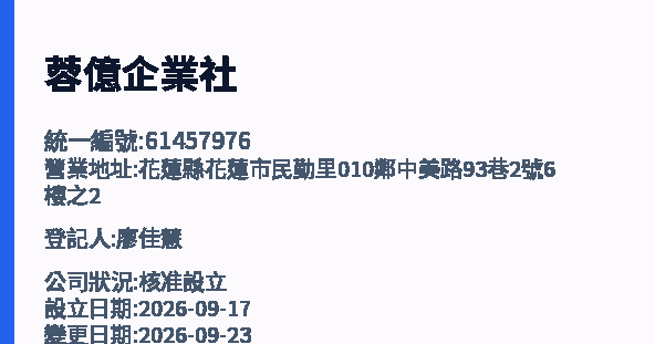 蓉億企業社的照片-統編 61457976(花蓮縣) 公司登記資料與營業項目詳細圖表