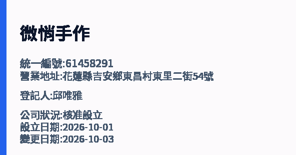 微悄手作的照片-統編 61458291(花蓮縣) 公司登記資料與營業項目詳細圖表