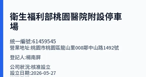 衛生福利部桃園醫院附設停車場的照片-統編 61459545(桃園市) 公司登記資料與營業項目詳細圖表