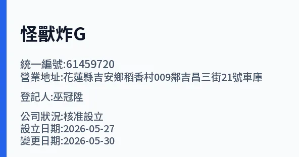 怪獸炸G的照片-統編 61459720(花蓮縣) 公司登記資料與營業項目詳細圖表