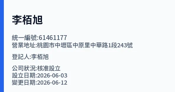 李栢旭的照片-統編 61461177(桃園市) 公司登記資料與營業項目詳細圖表