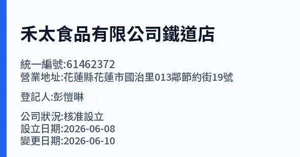 禾太食品有限公司鐵道店的照片-統編 61462372(花蓮縣) 公司登記資料與營業項目詳細圖表
