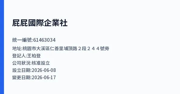 屁屁國際企業社的照片-統編 61463034(桃園市) 公司登記資料與營業項目詳細圖表