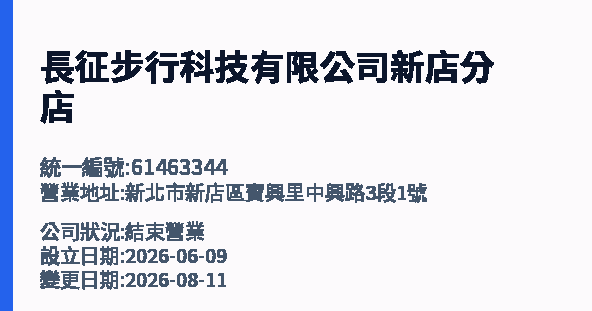 長征步行科技有限公司新店分店的照片-統編 61463344 公司登記資料與營業項目詳細圖表