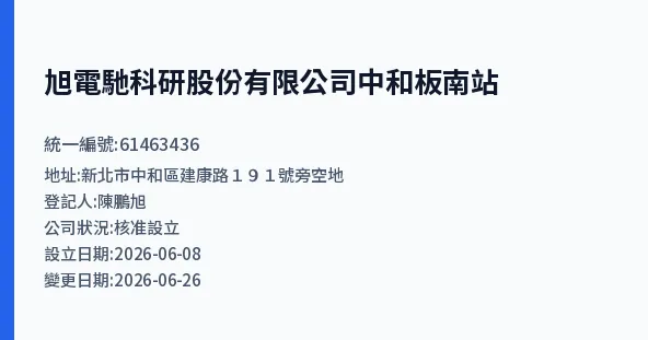 旭電馳科研股份有限公司中和板南站的照片-統編 61463436(新北市) 公司登記資料與營業項目詳細圖表