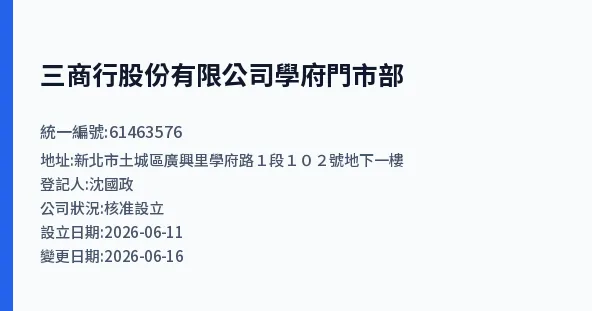 三商行股份有限公司學府門市部的照片-統編 61463576(新北市) 公司登記資料與營業項目詳細圖表