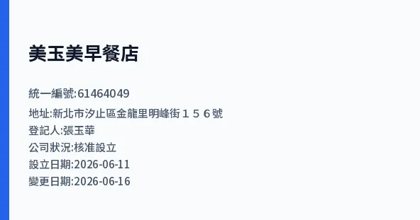 美玉美早餐店的照片-統編 61464049(新北市) 公司登記資料與營業項目詳細圖表