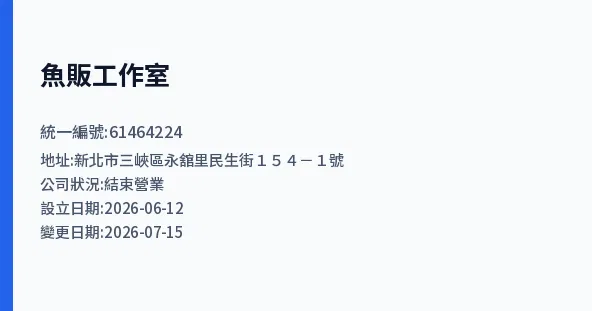 魚販工作室的照片-統編 61464224 公司登記資料與營業項目詳細圖表