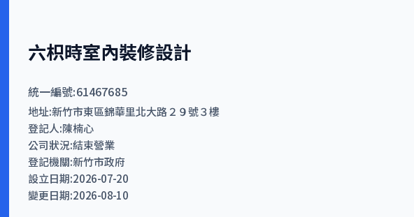 六枳時室內裝修設計的照片-統編 61467685(新竹市) 公司登記資料與營業項目詳細圖表