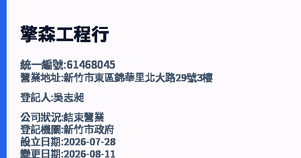 擎森工程行的照片-統編 61468045(新竹市) 公司登記資料與營業項目詳細圖表