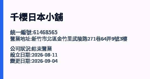千櫻日本小舖的照片-統編 61468565(新竹市) 公司登記資料與營業項目詳細圖表