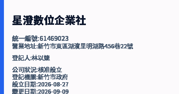 星澄數位企業社的照片-統編 61469023(新竹市) 公司登記資料與營業項目詳細圖表