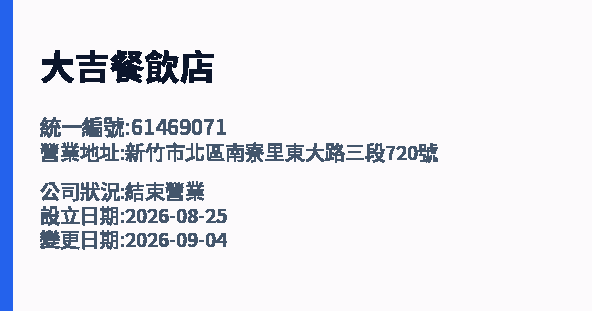 大吉餐飲店的照片-統編 61469071(新竹市) 公司登記資料與營業項目詳細圖表