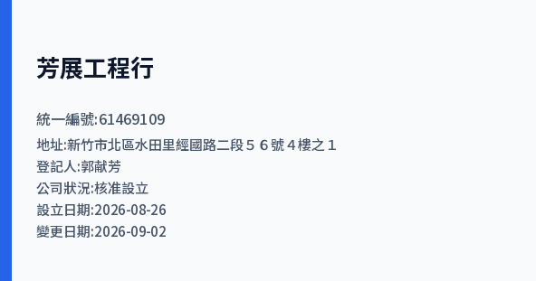 芳展工程行的照片-統編 61469109(新竹市) 公司登記資料與營業項目詳細圖表