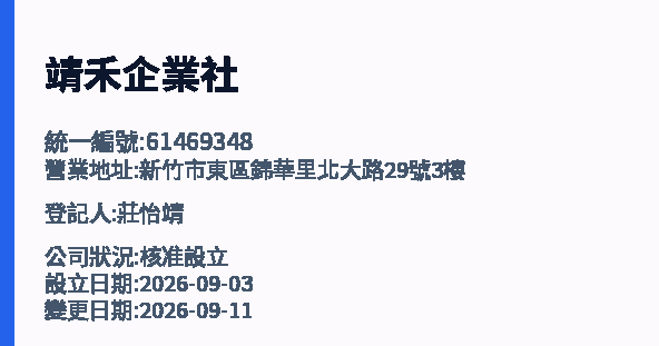 靖禾企業社的照片-統編 61469348(新竹市) 公司登記資料與營業項目詳細圖表