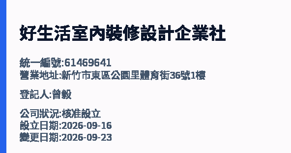 好生活室內裝修設計企業社的照片-統編 61469641(新竹市) 公司登記資料與營業項目詳細圖表
