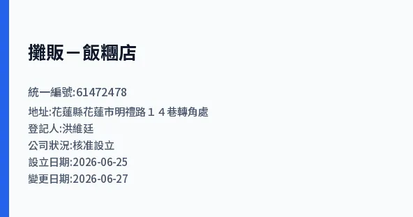 攤販-飯糰店的照片-統編 61472478(花蓮縣) 公司登記資料與營業項目詳細圖表