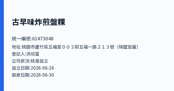 古早味炸煎盤粿的照片-統編 61473048(桃園市) 公司登記資料與營業項目詳細圖表