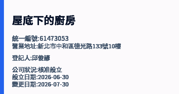 屋底下的廚房的照片-統編 61473053(新北市) 公司登記資料與營業項目詳細圖表