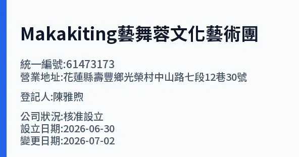 Makakiting藝舞蓉文化藝術團的照片-統編 61473173(花蓮縣) 公司登記資料與營業項目詳細圖表