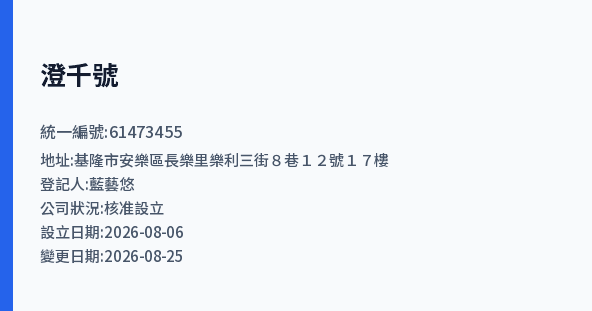 澄千號的照片-統編 61473455(基隆市) 公司登記資料與營業項目詳細圖表