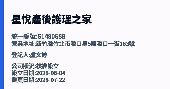 星悅產後護理之家的照片-統編 61480688 公司登記資料與營業項目詳細圖表