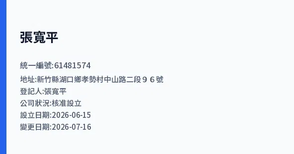張寬平的照片-統編 61481574 公司登記資料與營業項目詳細圖表