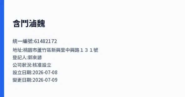 含鬥滷魏的照片-統編 61482172(桃園市) 公司登記資料與營業項目詳細圖表