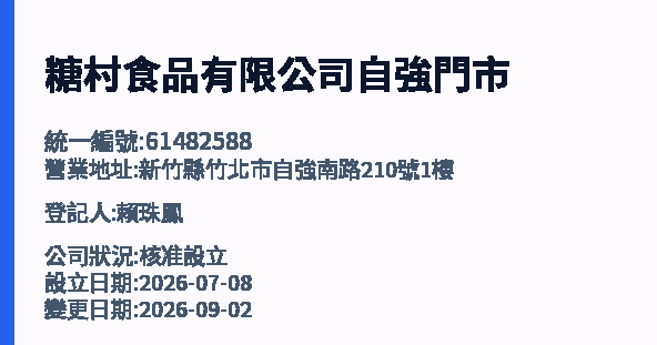 糖村食品有限公司自強門市的照片-統編 61482588(新竹縣) 公司登記資料與營業項目詳細圖表