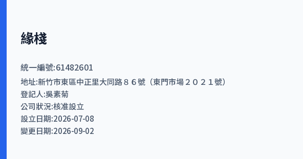 緣棧的照片-統編 61482601 公司登記資料與營業項目詳細圖表