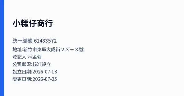 小糕仔商行的照片-統編 61483572(新竹市) 公司登記資料與營業項目詳細圖表
