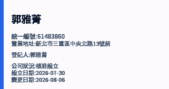 郭雅菁的照片-統編 61483860(新北市) 公司登記資料與營業項目詳細圖表