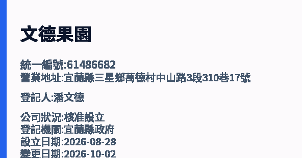 文德果園的照片-統編 61486682(宜蘭縣) 公司登記資料與營業項目詳細圖表