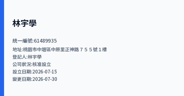 林宇學的照片-統編 61489935(桃園市) 公司登記資料與營業項目詳細圖表
