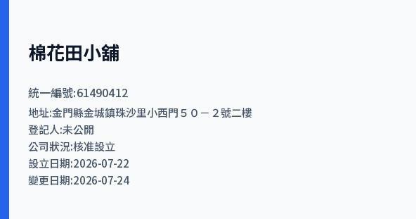 棉花田小舖的照片-統編 61490412(金門縣) 公司登記資料與營業項目詳細圖表