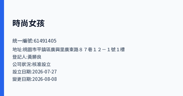 時尚女孩的照片-統編 61491405(桃園市) 公司登記資料與營業項目詳細圖表