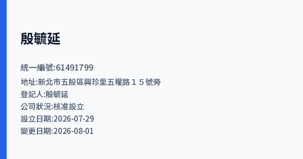殷毓延的照片-統編 61491799(新北市) 公司登記資料與營業項目詳細圖表