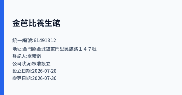 金芭比養生館的照片-統編 61491812(金門縣) 公司登記資料與營業項目詳細圖表