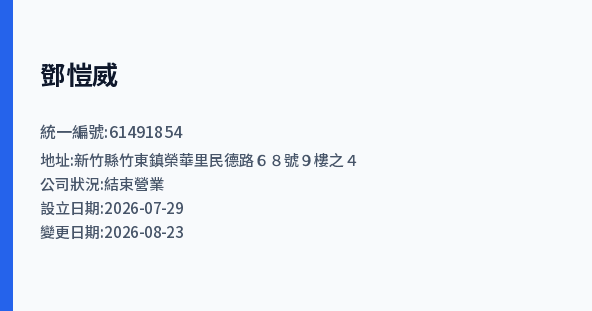 鄧愷威的照片-統編 61491854(新竹縣) 公司登記資料與營業項目詳細圖表