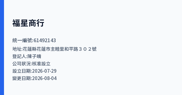 福星商行的照片-統編 61492143(花蓮縣) 公司登記資料與營業項目詳細圖表