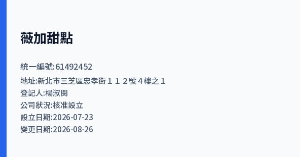薇加甜點的照片-統編 61492452 公司登記資料與營業項目詳細圖表