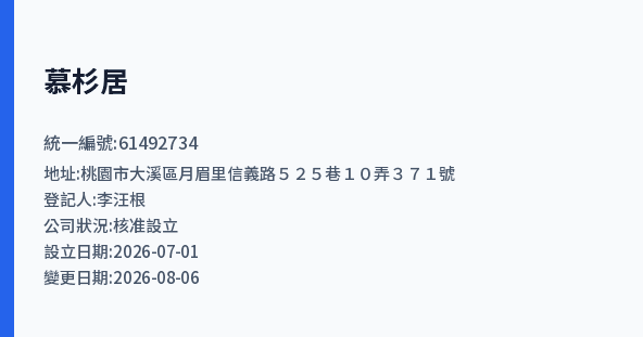 慕杉居的照片-統編 61492734 公司登記資料與營業項目詳細圖表