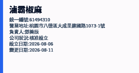 滷霸椒麻的照片-統編 61494310(桃園市) 公司登記資料與營業項目詳細圖表