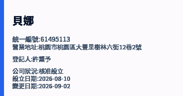 貝娜的照片-統編 61495113(桃園市) 公司登記資料與營業項目詳細圖表