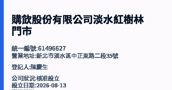 購飲股份有限公司淡水紅樹林門市的照片-統編 61496627 公司登記資料與營業項目詳細圖表