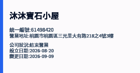 沐沐寶石小屋的照片-統編 61498420(桃園市) 公司登記資料與營業項目詳細圖表