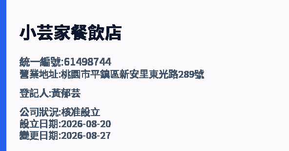 小芸家餐飲店的照片-統編 61498744(桃園市) 公司登記資料與營業項目詳細圖表