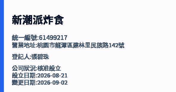 新潮派炸食的照片-統編 61499217(桃園市) 公司登記資料與營業項目詳細圖表