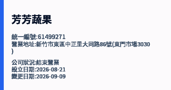 芳芳蔬果的照片-統編 61499271(新竹市) 公司登記資料與營業項目詳細圖表
